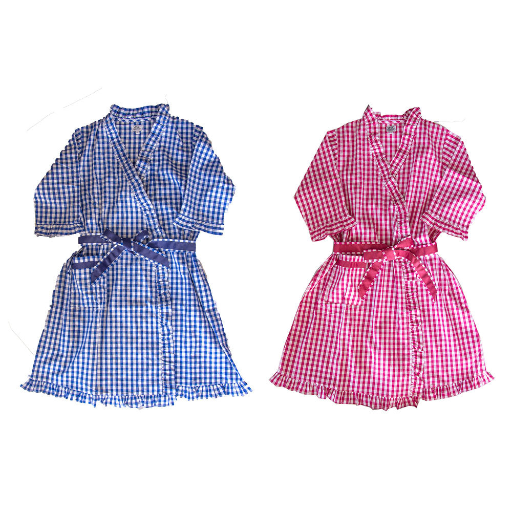 Gingham Robe with Ruffle Trim - Tie Waist Belt and Side Pocket - MSC ...